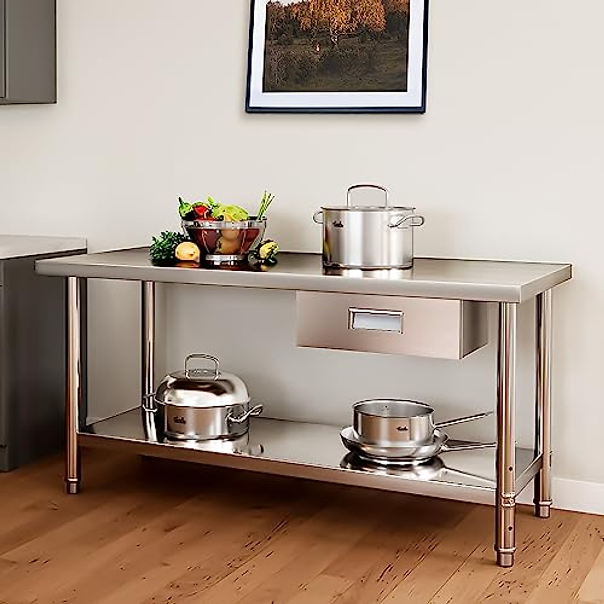 YITAHOME Stainless Steel Table with Drawer, 60" X 24" Work Table with Drawer, Metal Table Prep Table for Home Kitchen Restaurant Garage Warehouse