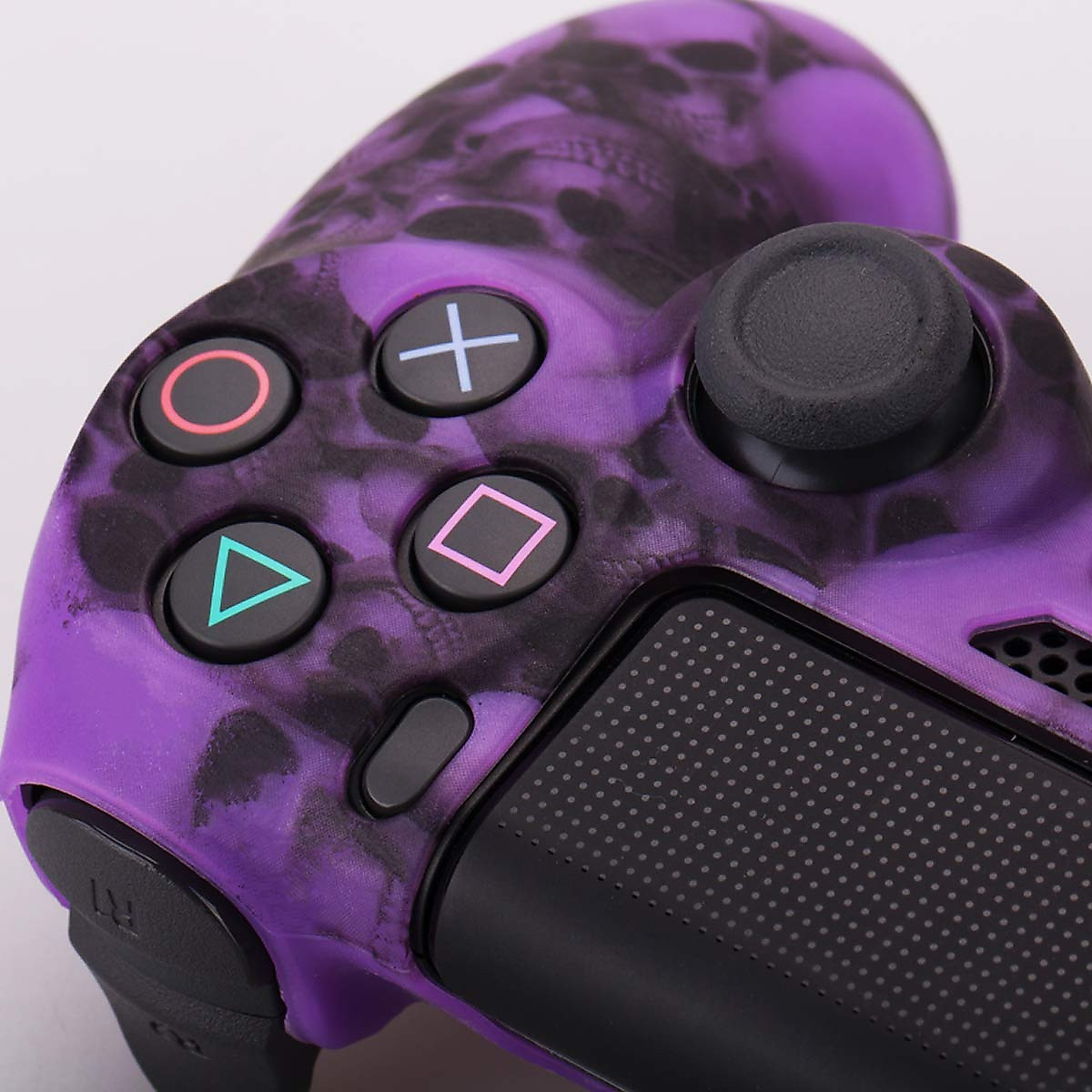 YoRHa Water Transfer Printing Skull Silicone Cover Skin Case for Sony PS4/slim/Pro Dualshock 4 Controller x 1(Purple) with Pro Thumb Grips x 8
