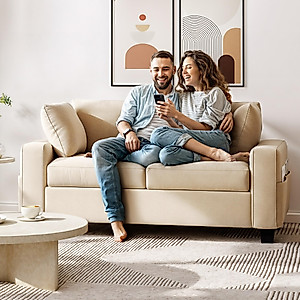 YITAHOME 60" Sofa, Comfy Upholstered Sofa Couch with Extra Deep Seats, Modern 2-Seater Couch Sleeper with Side Pocket, Loveseat for Living Room Apartment Office, Easy Assembly, Beige