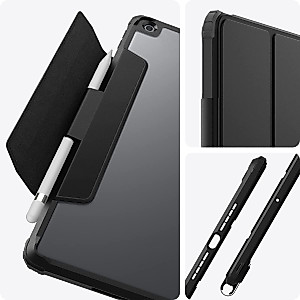 Spigen Ultra Hybrid Pro Designed for iPad 10.2 Case, iPad 9th Generation Case (2021) / iPad 8th Generation Case (2020) / iPad 7th Generation Case (2019) with Transparent Back and Pencil Holder - Black