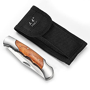 Miki Classic Gentleman Edition pocket Knife Folding Knife for EDC, 420HC Steel Super Blade, Handcrafted Cocobolo Wood, Outdoor camping hiking fishing, Everyday Carry Knife for Men Women
