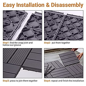 LYMJARD Outdoor Flooring, 9 Pack 12"x12" Plastic Patio Pavers, All Weather Interlocking Patio Tiles, Decking for Balcony Playhouse Porch Brownish Grey