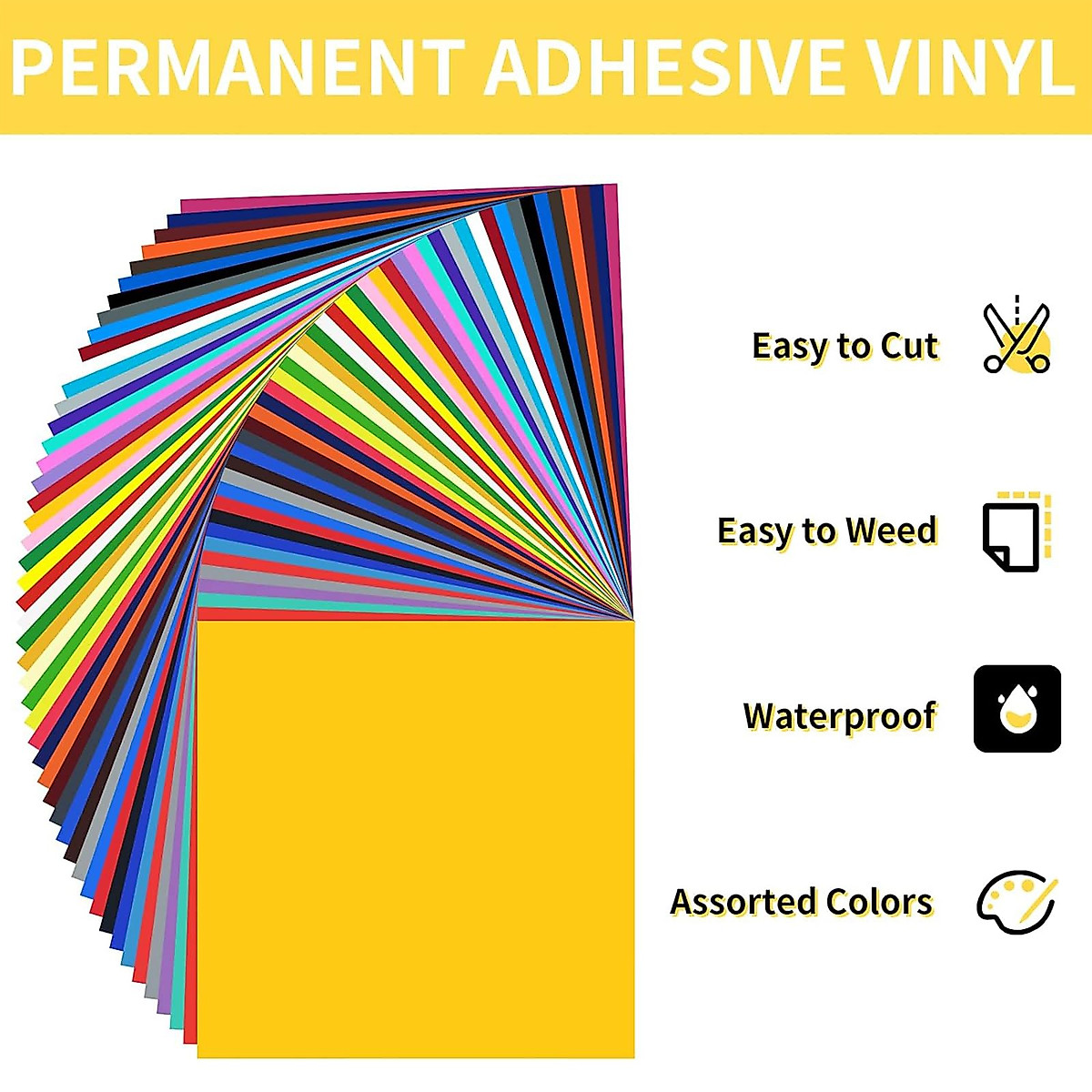Huaxing Permanent Adhesive Vinyl Bundle, Premium Adhesive Vinyl with Matte, Glossy Vinyl Sheets (90 Pack, 12" x 12") and 10 Transfer Tape for Deco Sticker, Signs and Craft Cutters