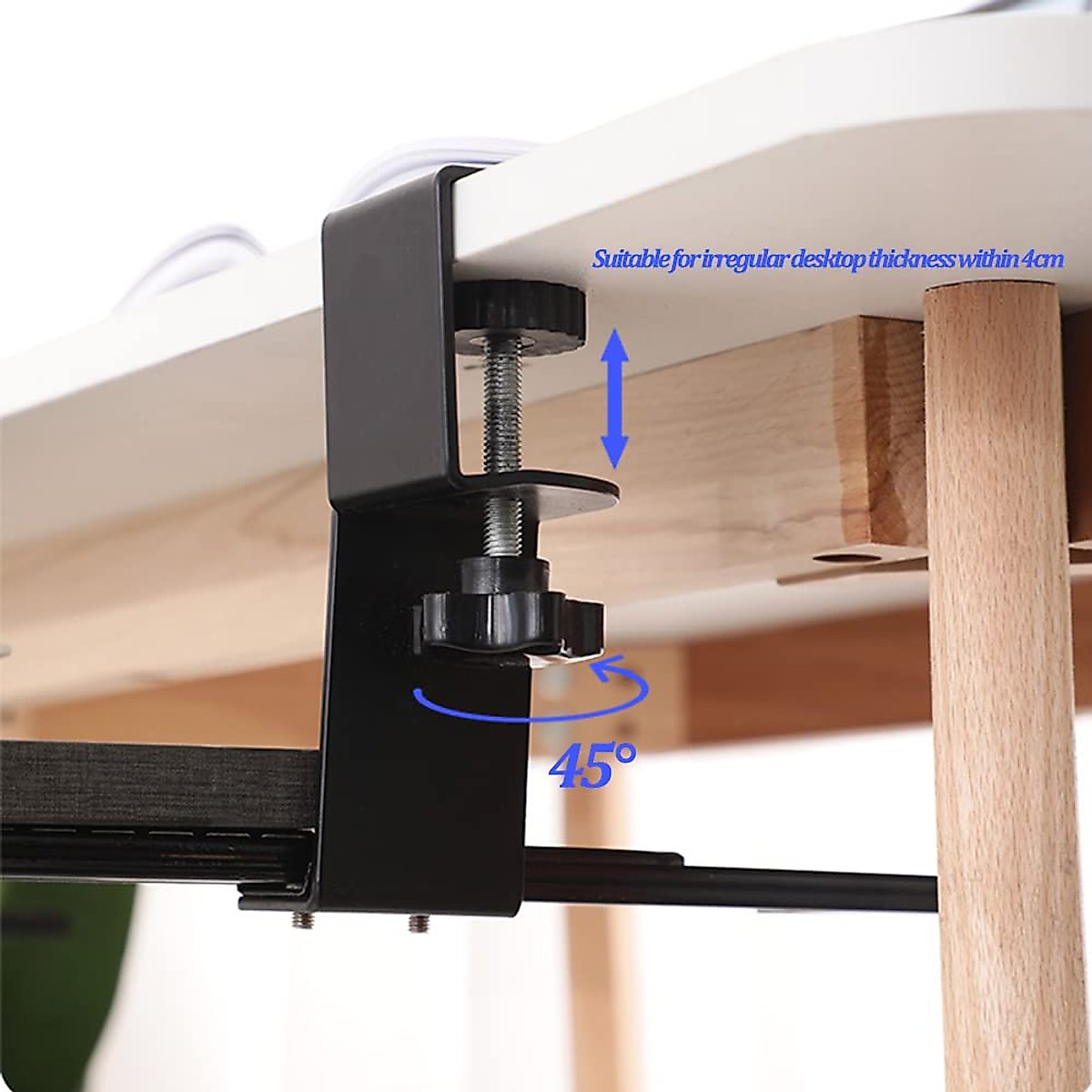 Niciksty Keyboard Tray Clamp Under Desk with Adjustable Clamp and 7.87IN Rail Set for DIY Custom Wooden Keyboard Trays (Tray Not Included), Under Desk Pull Out Slider Track with C-clamp Mount System