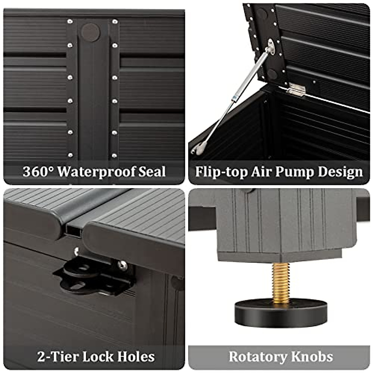 TECSPACE 100KG bearing capacity, swimming pool/indoor/outdoor storage box ，100% Aluminum Deck Box Outdoor/Indoor Storage Box Waterproof,Japanese Environmental Spray &Sun Protection Technology,Black Patio Storage Box For Cushion,Garden Tools,Pool Toys