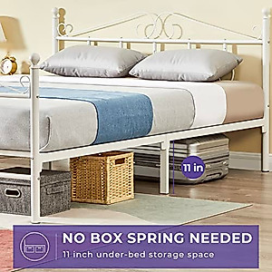 GreenForest Full Size Bed Frame with Headboard Heavy Duty Metal Platform Bed Frame with Underbed Storage No Box Spring Needed Mattress Foundation, White