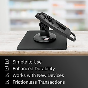 ENS Tailwind Ingenico Lane/3000/7000/8000 3" Latch and Lock Compact Pole Mount Terminal Stand with Square Freestanding Mobility Base Plate, Black