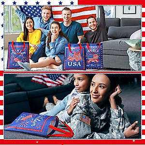 Hosuly 15 Pcs USA Tote Bags, 15 x 17 Inch Non Woven American Flag Bags with Handle Patriotic USA Supplies for Veterans Day Party Favor