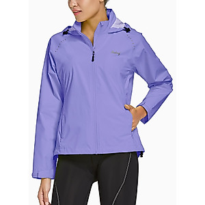 baleaf Women's Running Rain Jackets Waterproof Windbreaker Windproof Lightweight Cycling Jacket Reflective Packable Hooded Purple L