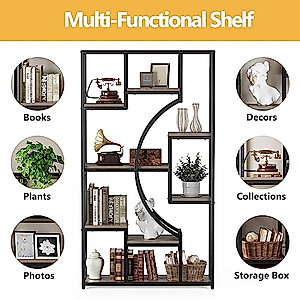 Etagere Bookcase, 70 Inch Tall Book Shelf with 9 Open Shelves, 40 inch Wide Industrial Wood Bookshelves with Metal Frame for Home Office Living Room and Bedroom, Gray Wash