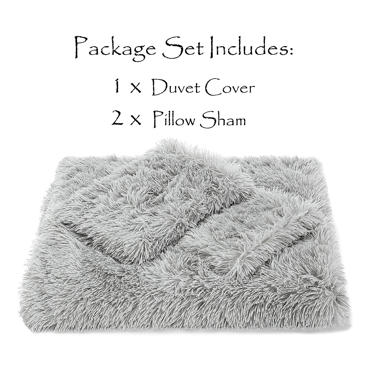 Chanasya Premium Long Fur Duvet Cover Set - Faux Fur & Minky Blanket Duvet Cover (104” x 90”) & 2 Pillow Shams (20” x 36”) - 3-Piece Set, Gray, King