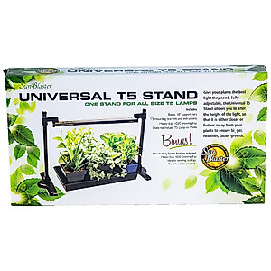 SunBlaster Universal Powder-Coated Aluminum Adjustable Lighting Stand with Heavy-Duty Plant Growing Tray, Fits All Size T5 Light Strips