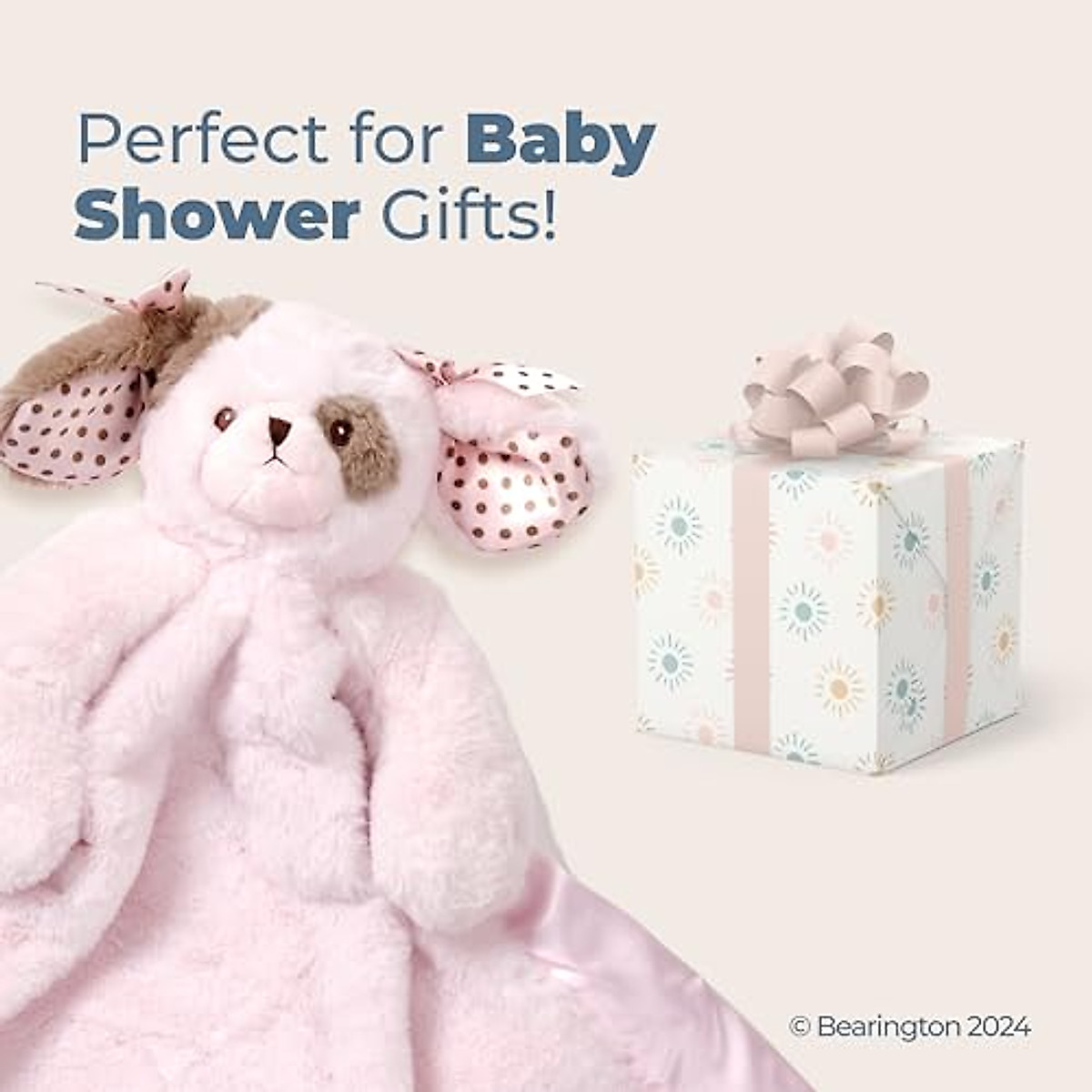 Bearington Baby Wiggles Cuddle Me Sleeper, Pink Puppy Dog Large Size Security Blanket, 28.5" x 28.5"