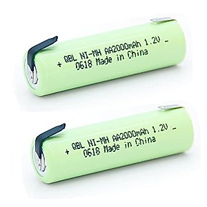 QBLPOWER NiMh 1.2V AA 2000mAh Razor Shaver Battery with Solder tab for Shaver (2pcs)