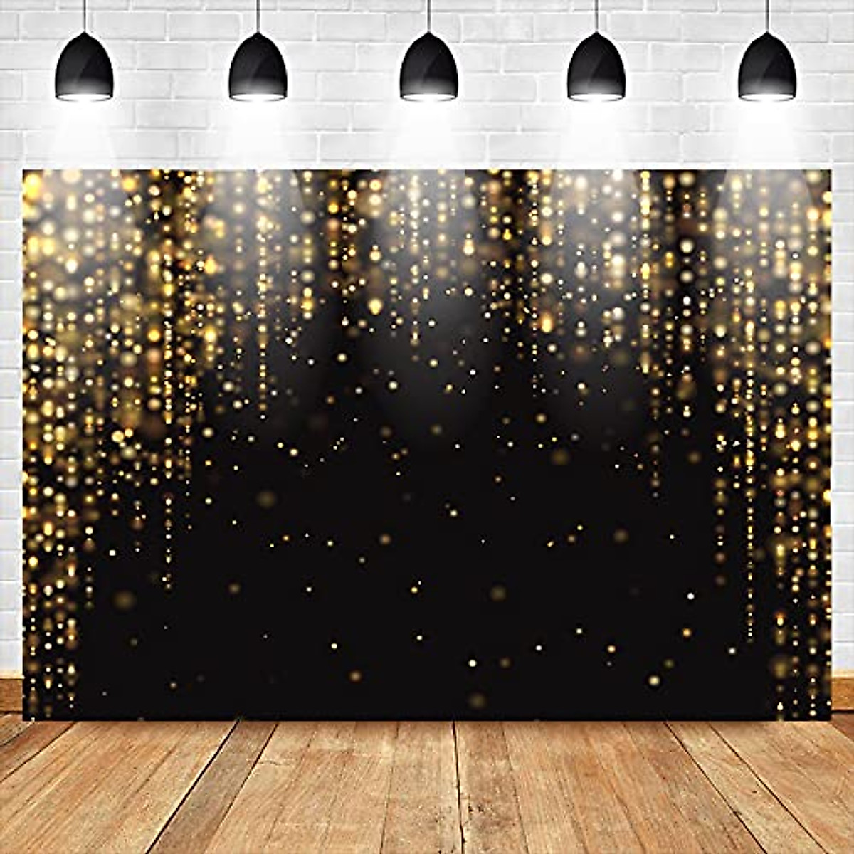 Mocsicka Black and Gold Birthday Backdrop Gold Glitter Bokeh Spot Wedding Decorations Photography Background Adult's Birthday Party Banner Photo Booth Props (7x5ft)