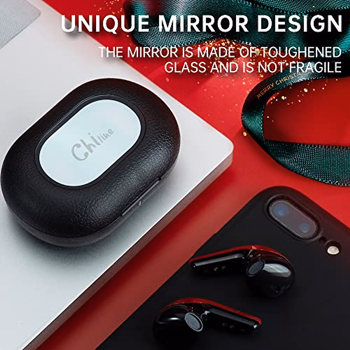 Chiline Wireless Bluetooth Earbuds 5.1 in-Ear Light-Weight Earphones Built-in Microphone,IPX5 Waterproof Headphones,True Noise Cancelling Wireless Earbuds,Black & Red for Gift