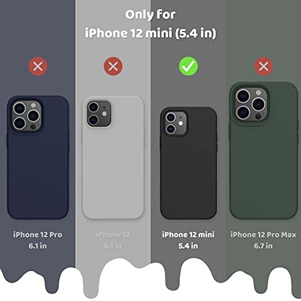 OuXul Compatible with iPhone 12 Mini Case,Liquid Silicone Gel Rubber Phone Case,iPhone 12 Mini Case 2020 Cover 5.4 Inch Full Body Slim Soft Microfiber Lining Protective Case(Black)