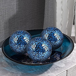 MDLUU Decorative Glass Balls, Mosaic Sphere, Decorative Orbs, Centerpiece Balls for Bowls, Vases, Dining Table Decor, Diameter 4 Inches, Pack of 3 (Turquoise Blue)