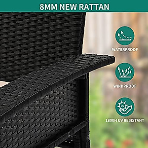 YITAHOME 2-Seats Wicker Hanging Porch Swing Chair Outdoor Black Rattan Patio Swing Lounge w/ 2 Back Cushions Capacity 530lbs for Garden, Balcony, Living Room, Beige