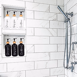 Glass Shampoo and Conditioner Pump Bottles Soap Dispenser Bamboo Pump Head Empty Glass Refillable Shampoo Conditioner Body Wash Soap Bottles for Bathroom, 17 oz, 3 Pack, White