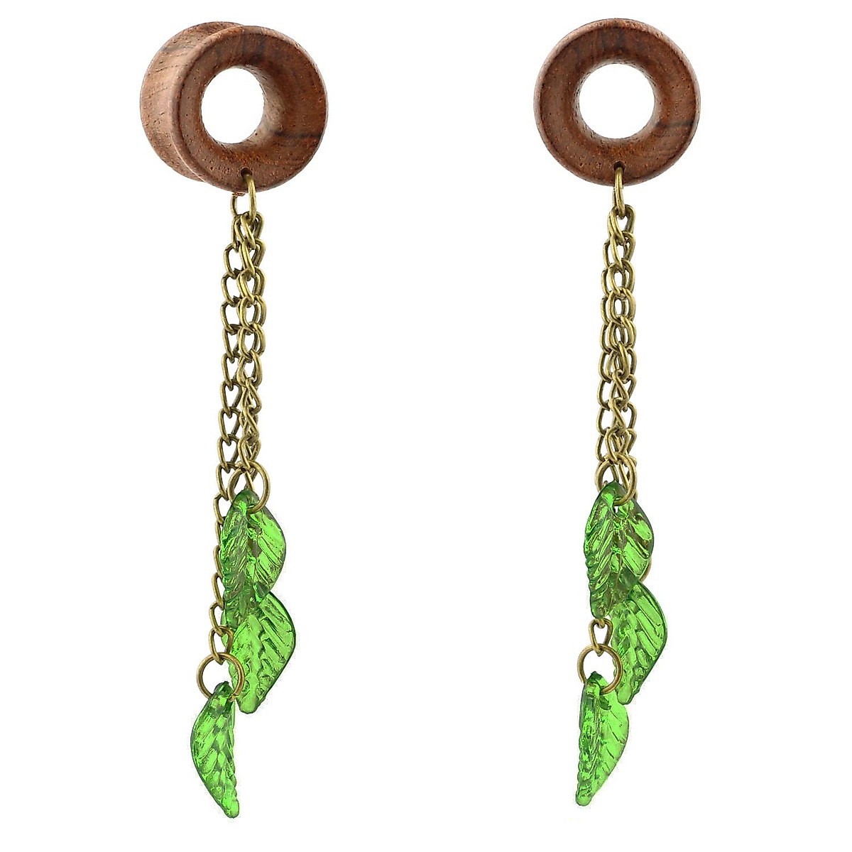 Balala 1/2 inch 12mm Green Leaf Wood Dangle Ear Gauges Piercing Flesh Tunnels Plugs Statement Earrings