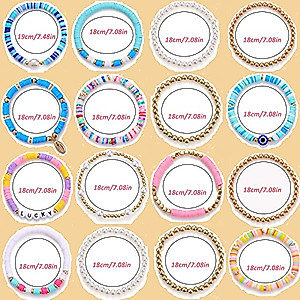 16Pcs Preppy Beaded Bracelets Set for Women Teen Girls,Colorful Heishi Clay Bead Bracelets Stackable Stretch Bracelet Gold Beaded Evil Eye Pearl Shell Summer Beach Surfer Boho Bracelets Aesthetic Y2K