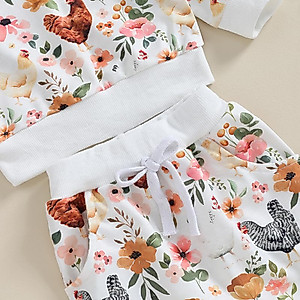 Kaipiclos Baby Girl Fall Winter Clothes Halloween Outfit Floral Pumpkin Print Sweatshirt Long Sleeve Shirt Tops Jogger Pants (Chicken print, 2-3 Years)