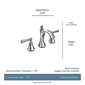 Moen Wynford Chrome Two-Handle Widespread High-Arc Bathroom Faucet, Valve Sold Separately, T4520