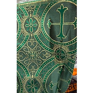 Ad Fabric, Liturgical Brocade,Church Gorgeous Cross, Green/Gold, Liturgical Metallic Brocade Fabric, Non-Stretch, Sold by The Yard Color, 60" Wide