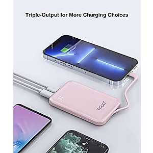 TG90 4500mah Small Portable Power Bank Built-in Cable, Ultra Slim Portable Cell Phone Battery Pack Charger Compatible with iPhone 14/14 Pro/13/13 Pro Max/12/12 Pro Max/11/11 Pro Max/X/XS/SE/8 and More