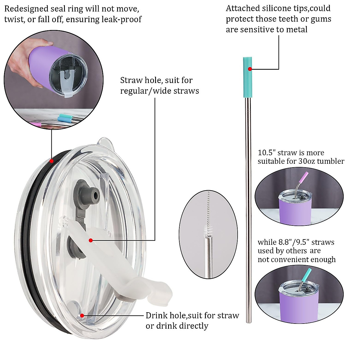 30 oz Tumbler with Lids and Straws,18/8 Stainless Steel Vacuum Insulated Travel Tumbler,Insulated Coffee Mug Water Cup with Leak-Proof Straw Lid & Flip Lid,3 Metal Straws,1 Cleaning Brush(Blue Green)