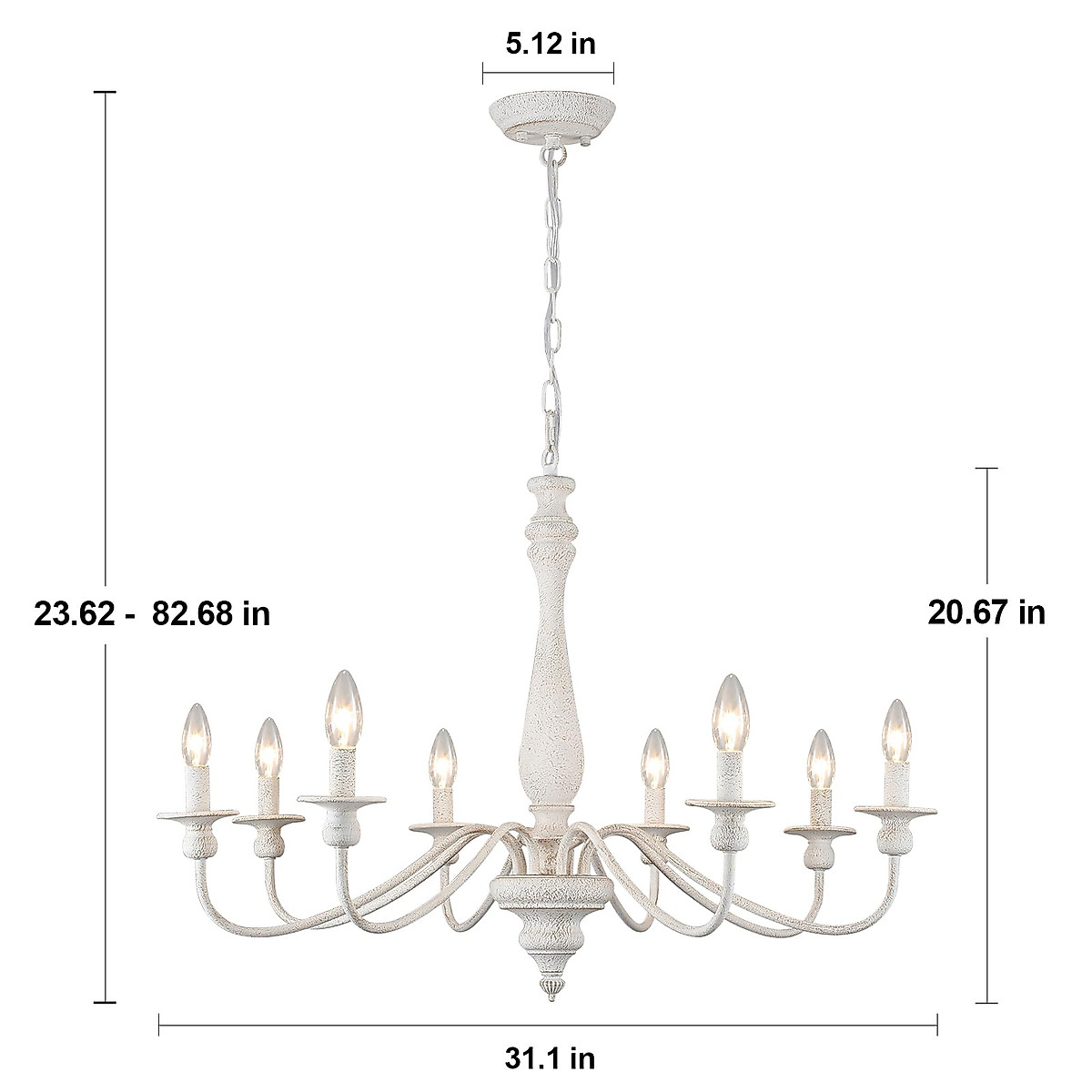 ALISADABOY White Chandelier Farmhouse Antique Chandeliers for Dining Room French Country 8 Light Rustic Entryway Hanging Light Fixture for Kitchen Island Hallway Vintage Pendant Lighting