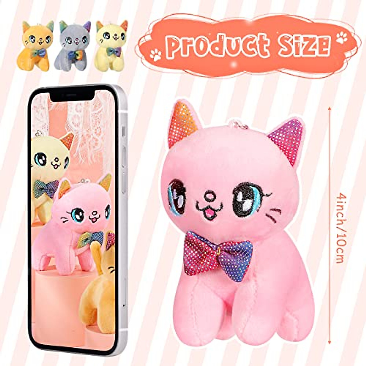 Chalyna 12 Pcs Cute Stuffed Animal Toy 4 Inch Mini Plush Mermaid Tiger Turtle Puppy Pig Alpaca Cat Ornaments Stuffed Doll Keychain Handbag Pendant for Birthday Party Favors DIY Home Decor(Cat Style)