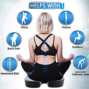 Seat Cushion & Lumbar Support Pillow for Office Chair, Car, Wheelchair Memory Foam Chair Cushion for Sciatica, Lower Back&Tailbone Pain Relief Desk Pad with Adjustable Strap Washable Cover Grey