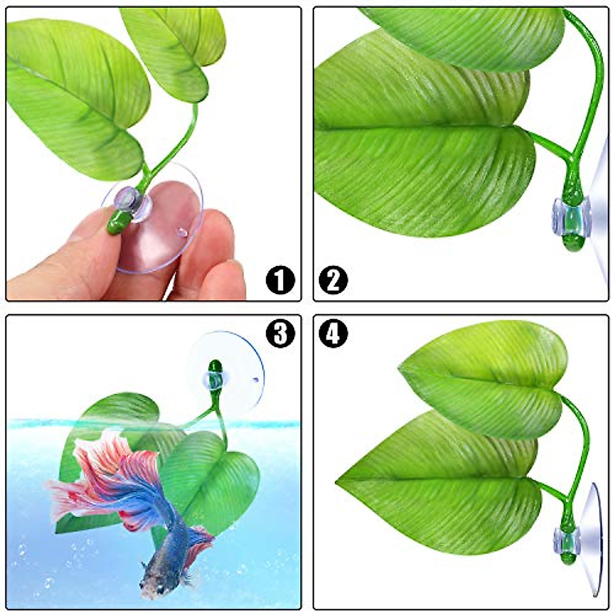 4 Pieces Betta Bed Leaf Hammock for Betta Fish, Lightweight and Realistic Resting Spot, No BPA, Practical, Comfortable and Safe (Double Leaf)