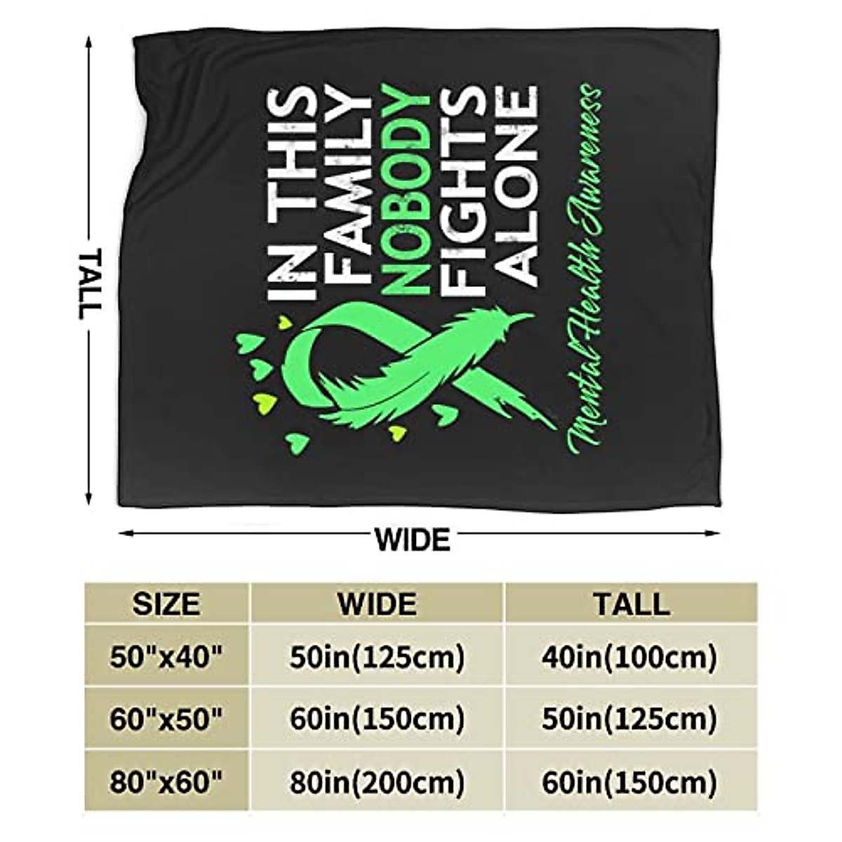 in This Family Nobody Fights Alone Mental Health Awareness Flannel Fleece Throw Blanket ,Softest Super Fluffy Bed Plush Blanket Throw, Sofa Luxury Cozy Couch Blanket 80"x60"