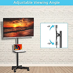 Mobile TV Carts on Wheels for 21-60 Inch Flat/Curved Panel Screens TVs - Height Adjustable Floor Trolley Stand with Shelf Holds up to 77lbs - Max VESA 400x400mm