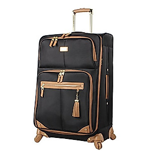 Steve Madden Designer Luggage Collection- 3 Piece Softside Expandable Lightweight Spinner Suitcases- Travel Set includes Under Seat Bag, 20-Inch Carry on & 28-Inch Checked Suitcase (Harlo Black)