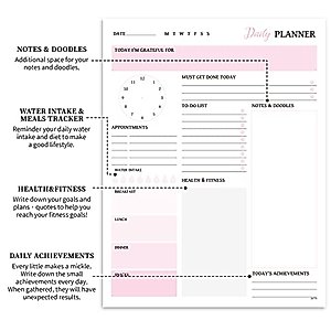 To Do List Notepad - Daily Planner Notepad Undated 50 Sheets Tear Off, 8.5"x11", Includes Calendar, Organizer, Scheduler for Goals, Tasks, Ideas, Notes and To Do Lists