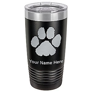 LaserGram 20oz Vacuum Insulated Tumbler Mug, Paw Print, Personalized Engraving Included (Black)
