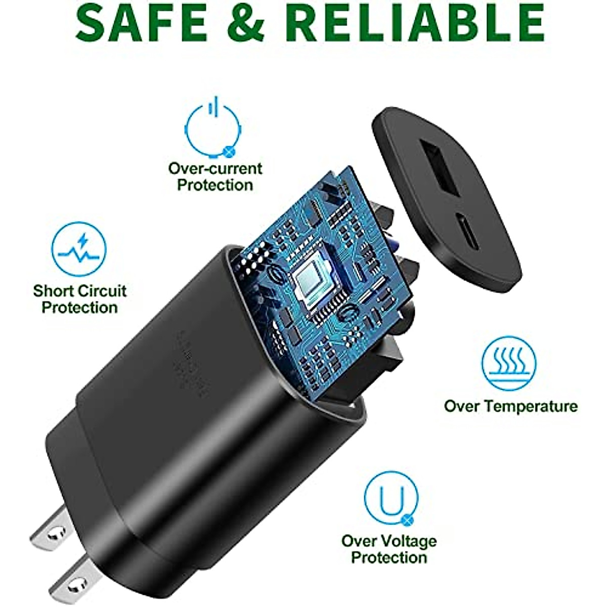 Type C Charger Fast Charging, 25W Super Fast Charger Type C, Dual Port USB C Charger Block with 6FT Android Charger Cable for Samsung Galaxy S22/S22 Ultra/S22+/S21/S21 Ultra/S21+/S21 FE/Note 20,2Pack