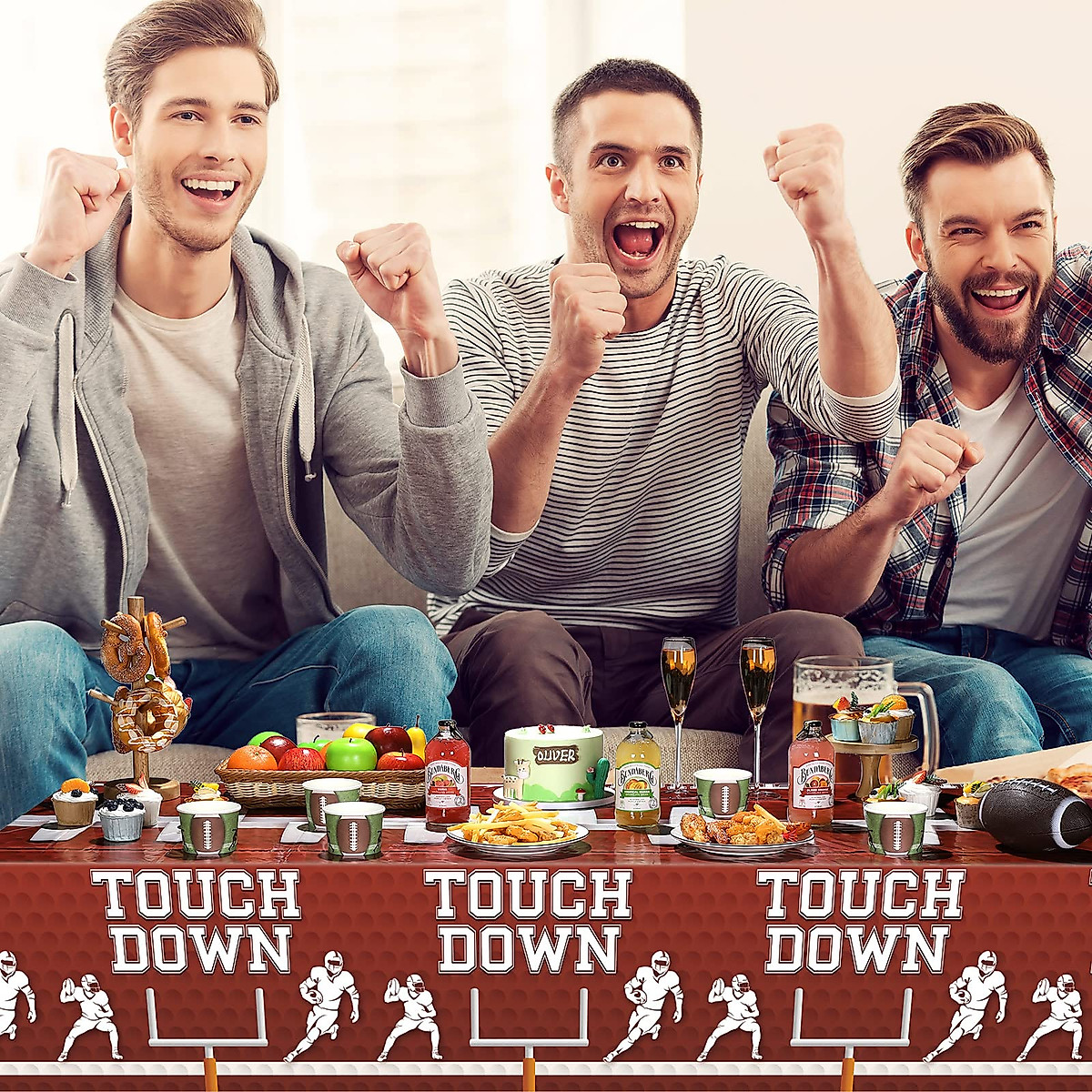 3 Pcs Football Party Tablecloths Plastic Football Field Tablecloths Rectangle Football Bowls Table Covers Football Touchdown Tablecloths for Game Day Baby Shower Birthday Party Supplies, 54 x 108 Inch