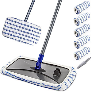 MASTERTOP Microfiber Mops for Floor Cleaning, Extra Large Industrial Mop,Floor Commercial Mop for Wet & Dry Use, Flat Mop for Hardwood, Vinyl, Laminate, Tile Floors, 5 Reusable & Washable Mop Refills