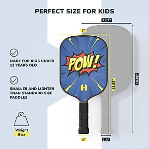Helium Pickleball Paddle for Kids – Child Size Paddle for Children Under 12, Lightweight Honeycomb Core, Graphite Strike Face, Pickleball Paddle & Drawstring Bag - POW!