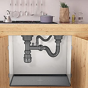 ANXPTIME Under Sink Mat Silicone Under Sink Liner Pad with Drain Hole Designs Water-Proof Sink Pad for Kitchen and Bathroom Silicone Under Sink Liner Pad Cabinet Anti-Foul Mat