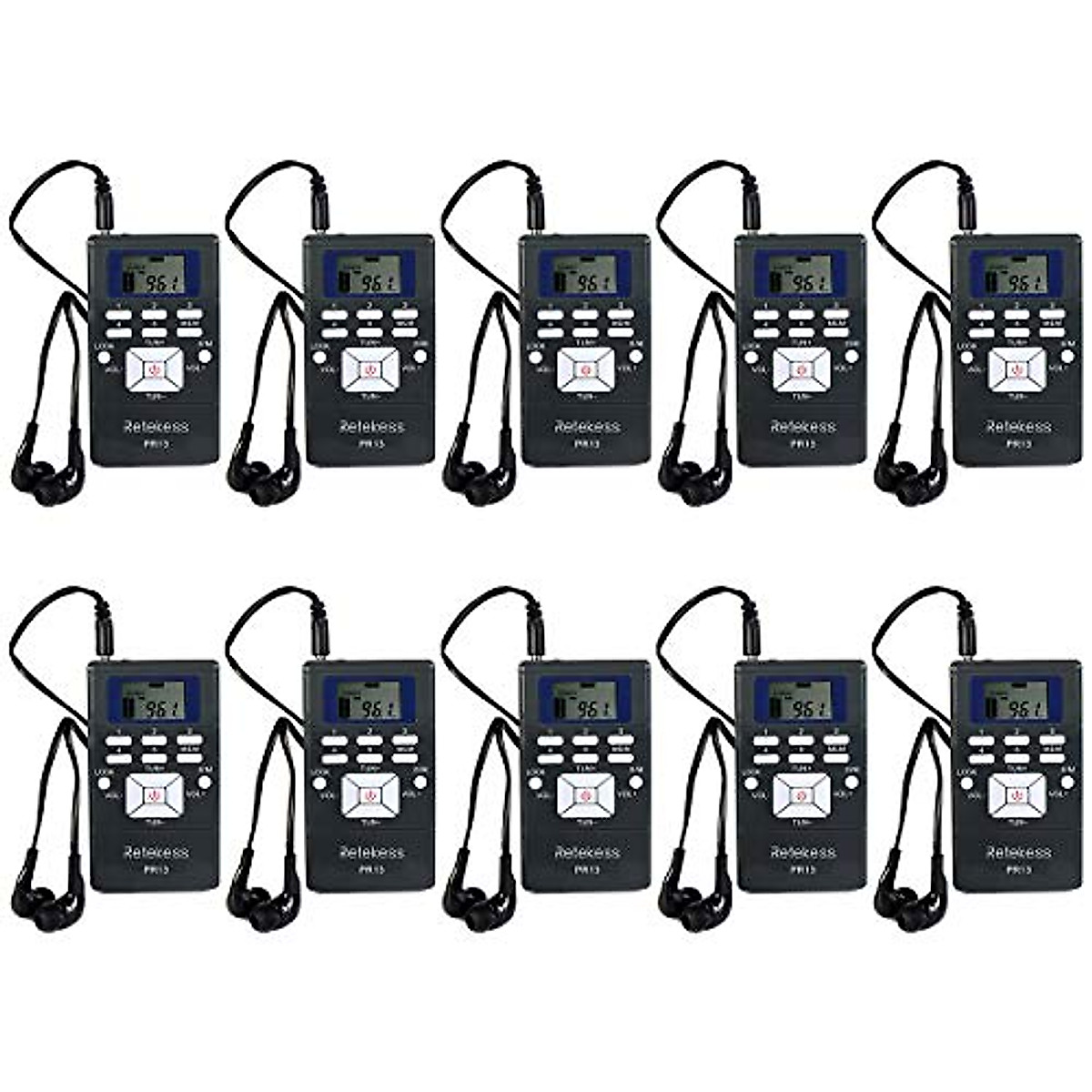 Retekess PR13 Portable Receiver, Mini FM Radio DSP with 24 Hour Clock for Drive-in Church, Teaching, Simultaneous Translation, Meeting, Tour Guide, Mental Hospital, Correctional Center(10 Pack)