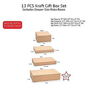 MOMONI 13 Piece Gift Boxes with Lids of Assorted Sizes with 4 inch Deep Robe Boxes and 8x8x4 Gift Box- Wrapping Boxes Set Christmas Gift Boxes for Wrapping Christmas Gifts, Bridesmaid Proposal,