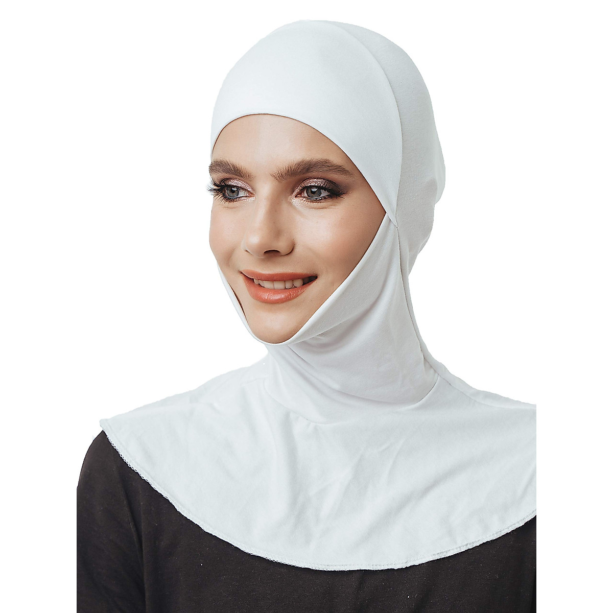 Mask Hijab, Cotton Under Scarf Tube Cap,Closure of The Chin, Ready to wear Muslim Accessories for Women (White)
