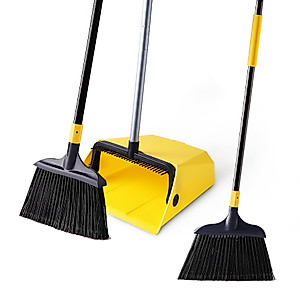 Yocada Heavy Duty Broom and Dustpan Set 2 Plus 1 Set with Comb Commercial Outdoor Indoor for Courtyard Garage Lobby Mall Market Floor Home Kitchen Room Office Pet Hair Rubbish