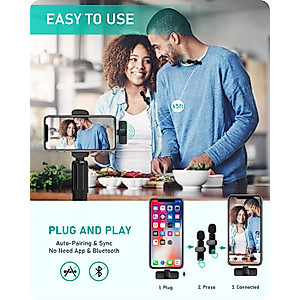 KEYOXY Wireless Lavalier Microphone, 2-in-1 Wireless Microphone for iPhone/iPad/Android/Laptop (Android+ iPhone)